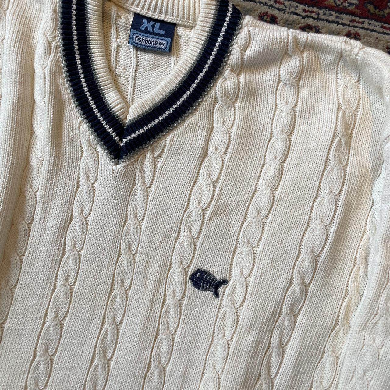 90s Fishbone cableknit cricket knitwear jumper... - Depop