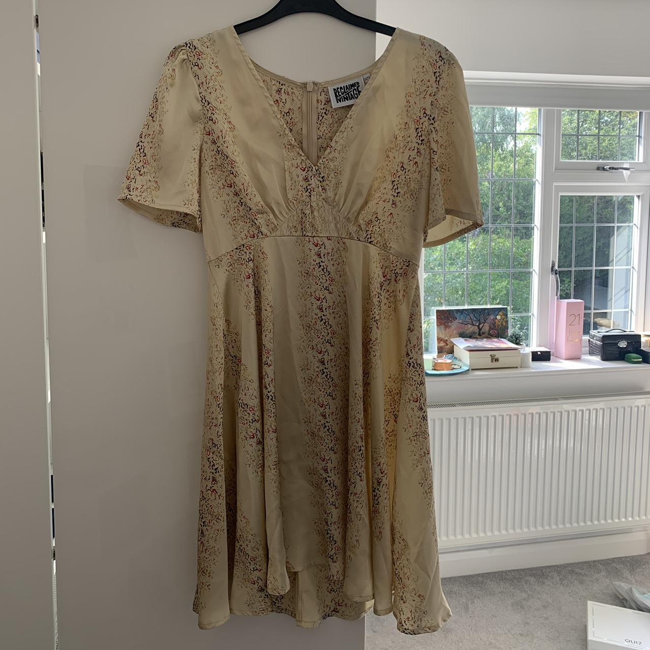 Gold satin mini dress from reclaimed vintage Size uk 8 - Depop