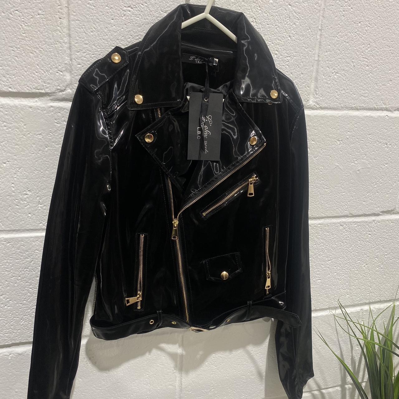 Black Patent vinyl jacket - Depop