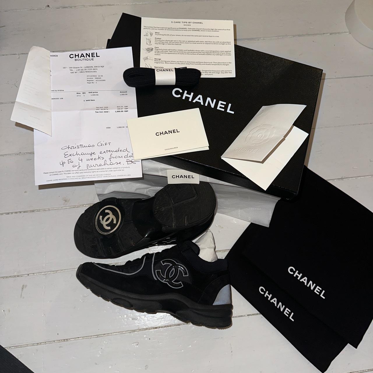 Chanel black reflective new style trainer Size 4.5... - Depop