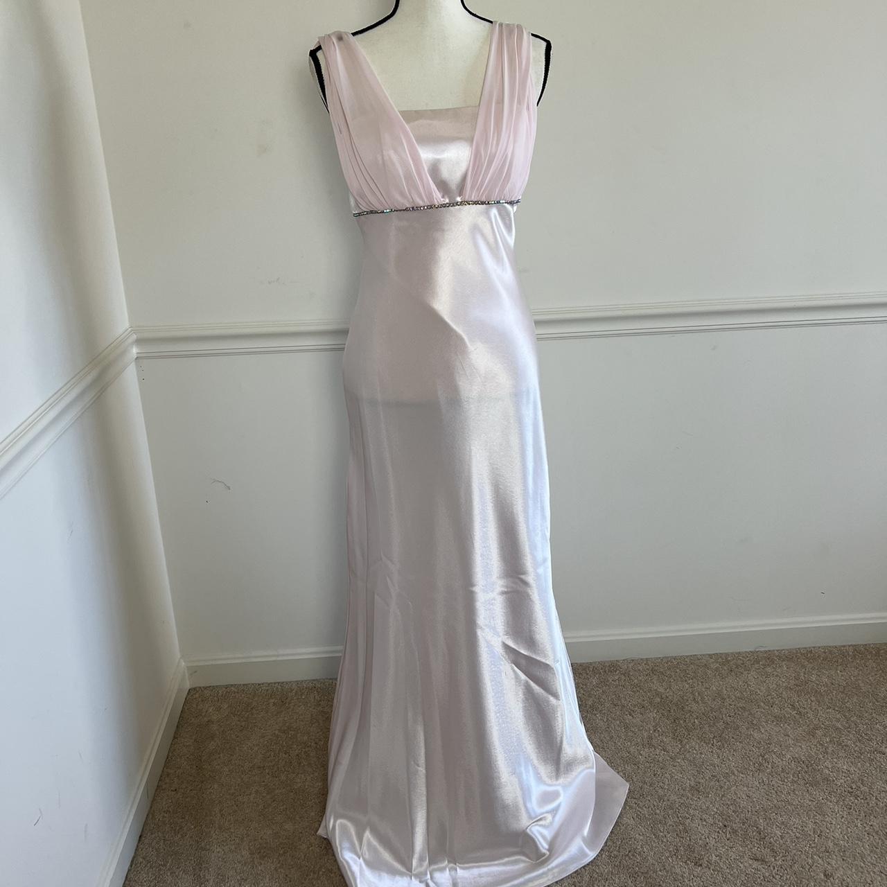 Pretty Light Pink Long Y2K Satin Gown. Has pink... - Depop