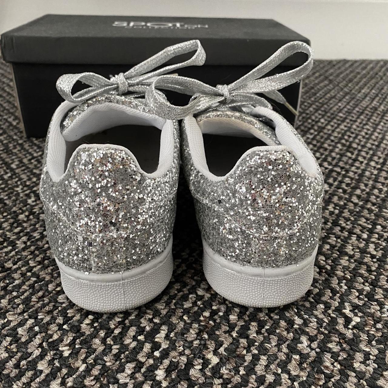 Spot On silver glitter sparkly lace trainers. Size... - Depop