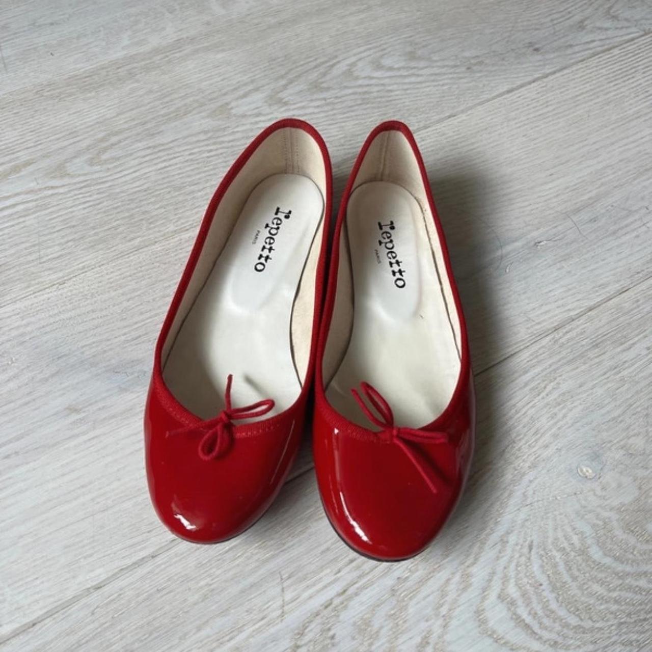 Red Repetto patent leather ballet flats with a bow... - Depop