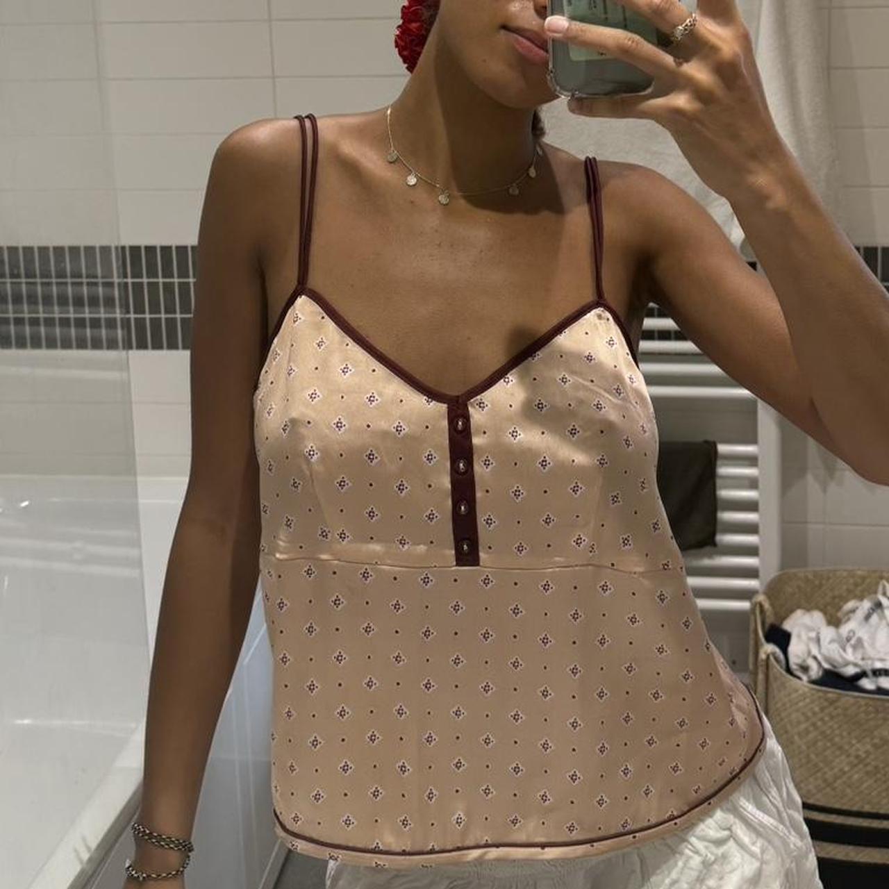 Cream and pink silk cami top #silk - Depop