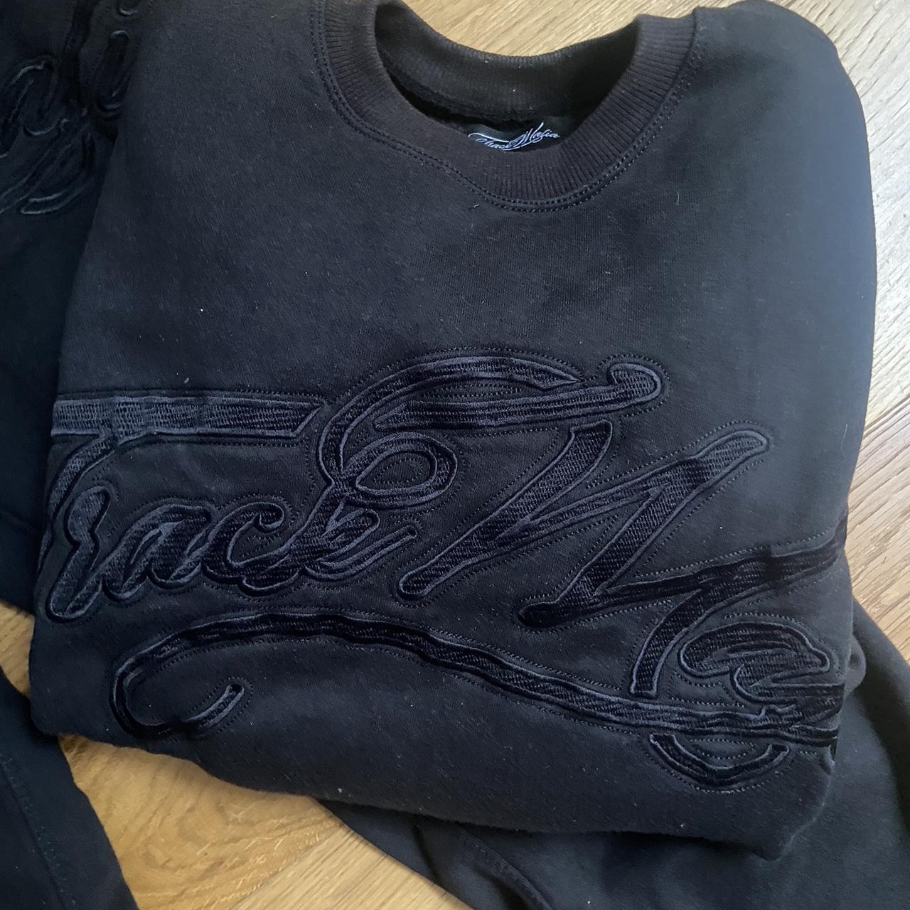 Track Mafia triple black set bottoms tagged XL fits... - Depop