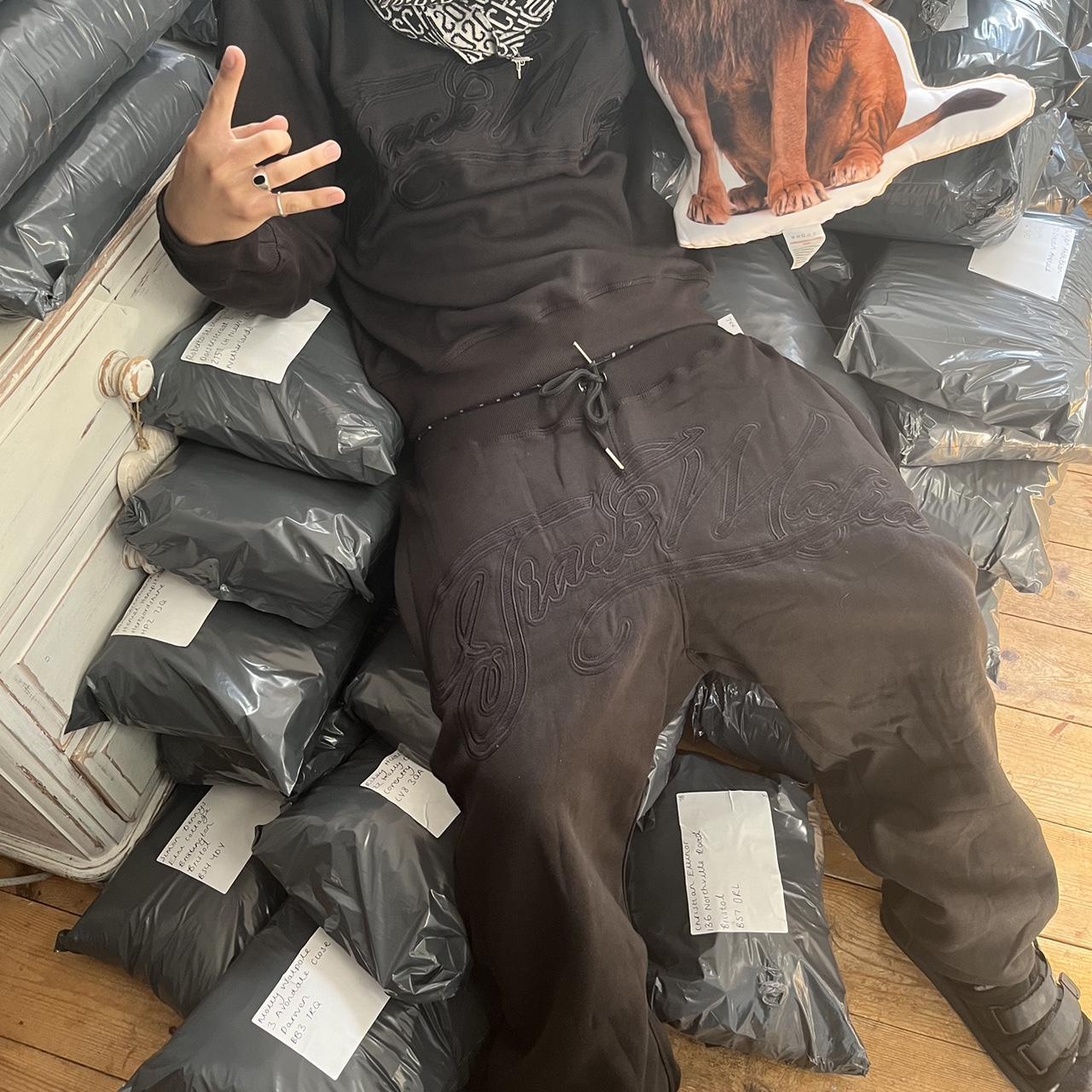 Track Mafia triple black set bottoms tagged XL fits... - Depop