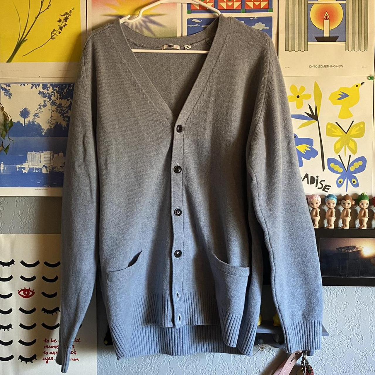 uniqlo 100% wool baby blue cardigan! believe it’s a... - Depop