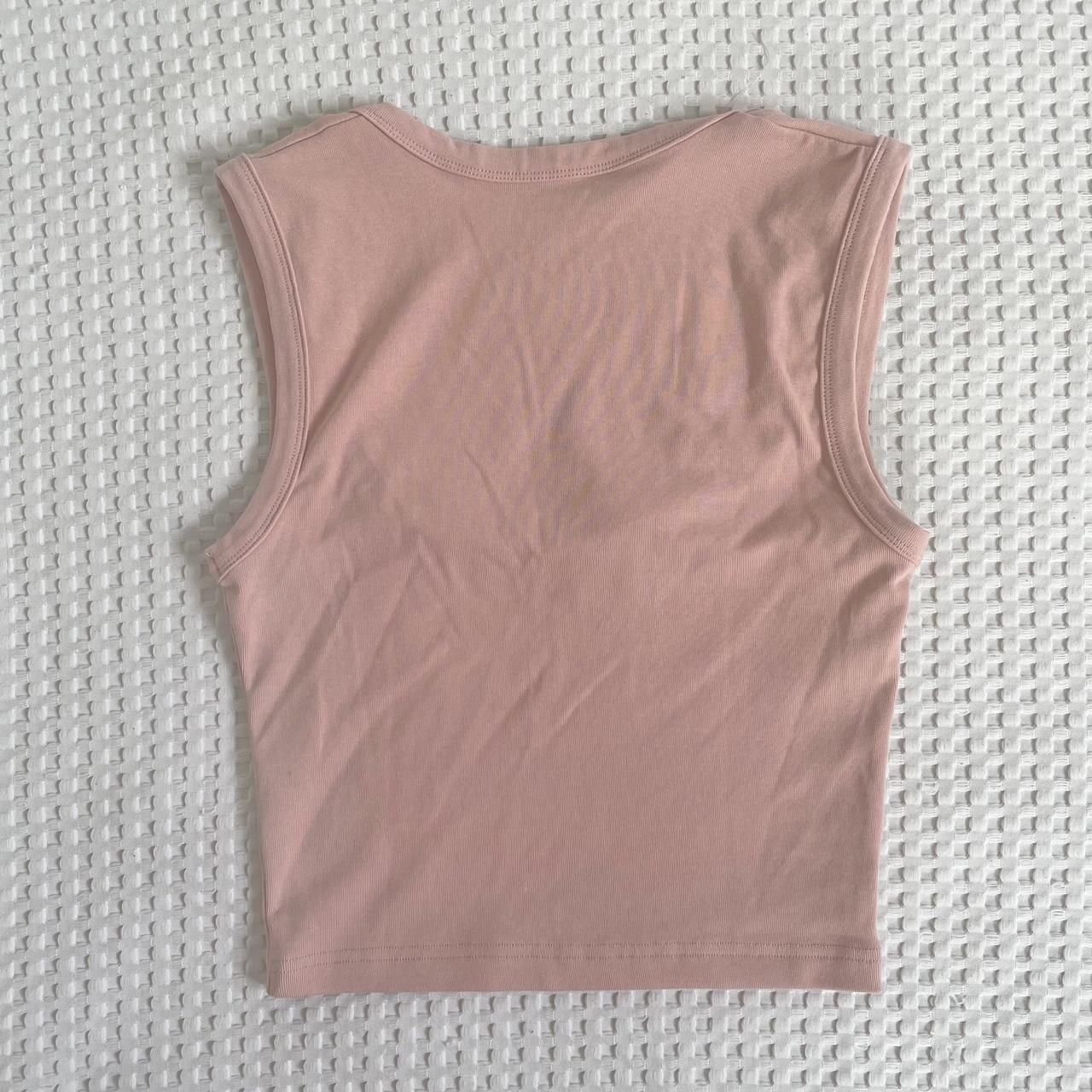 Pink square-neck top Size: Small - Depop