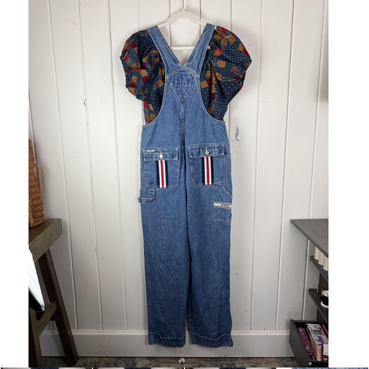 vintage | racing stripe bib overalls by revolt |... - Depop