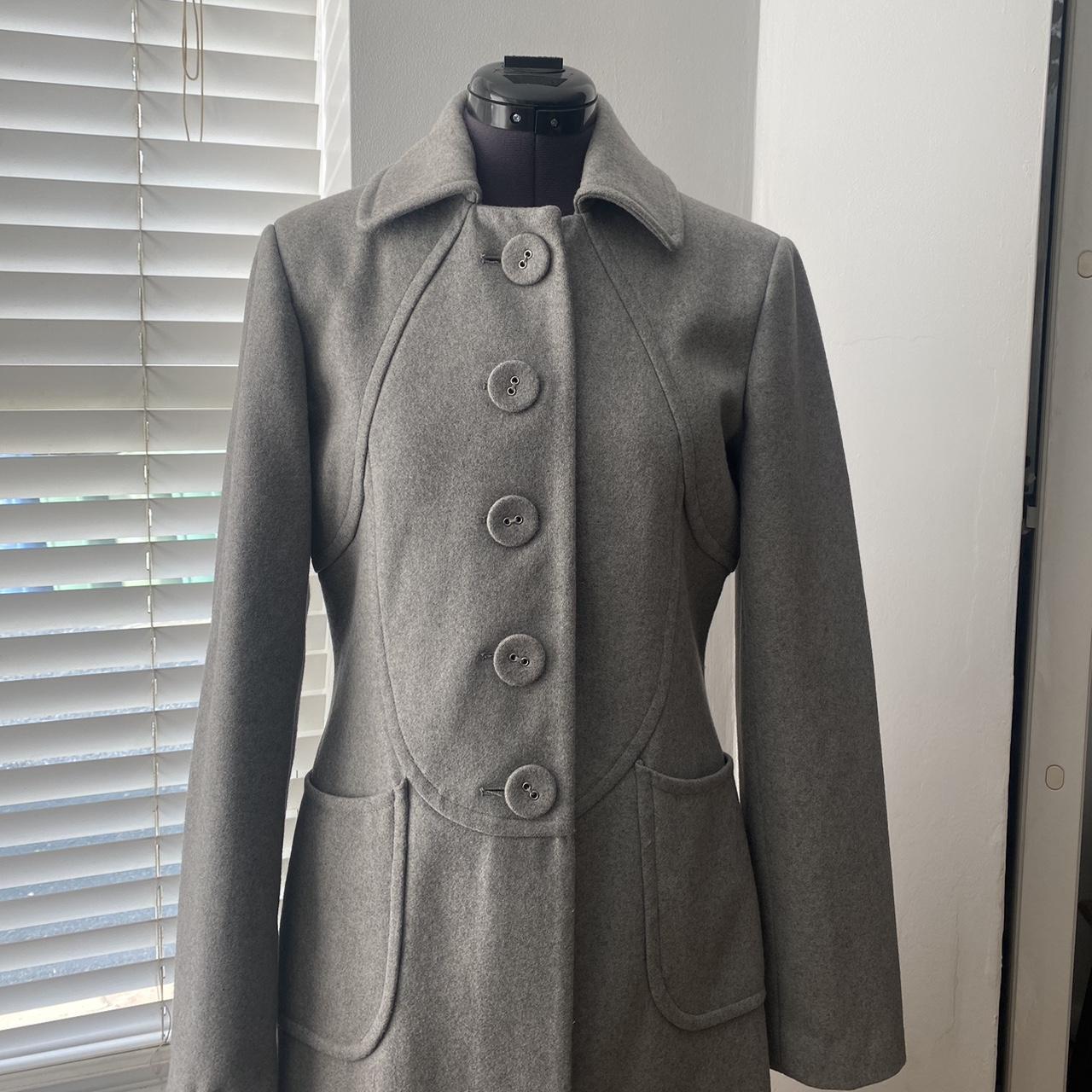 Gorgeous grey wool coat. Beautiful front placket... - Depop