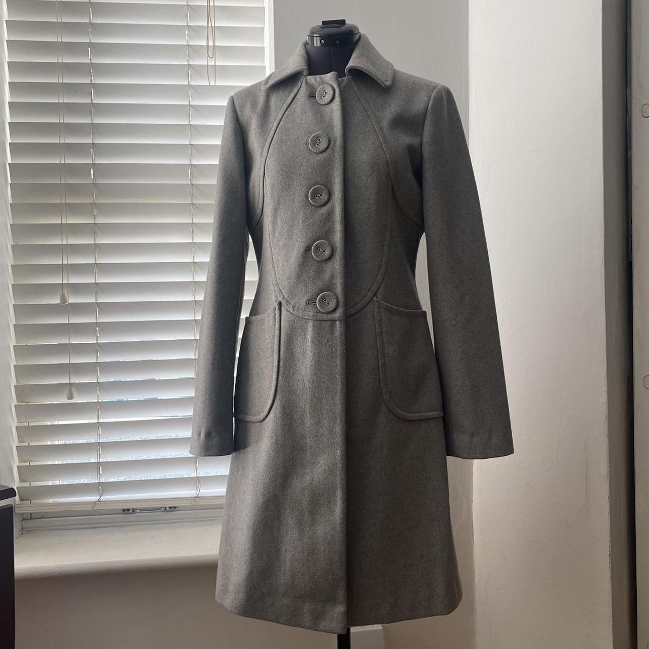 Gorgeous grey wool coat. Beautiful front placket... - Depop
