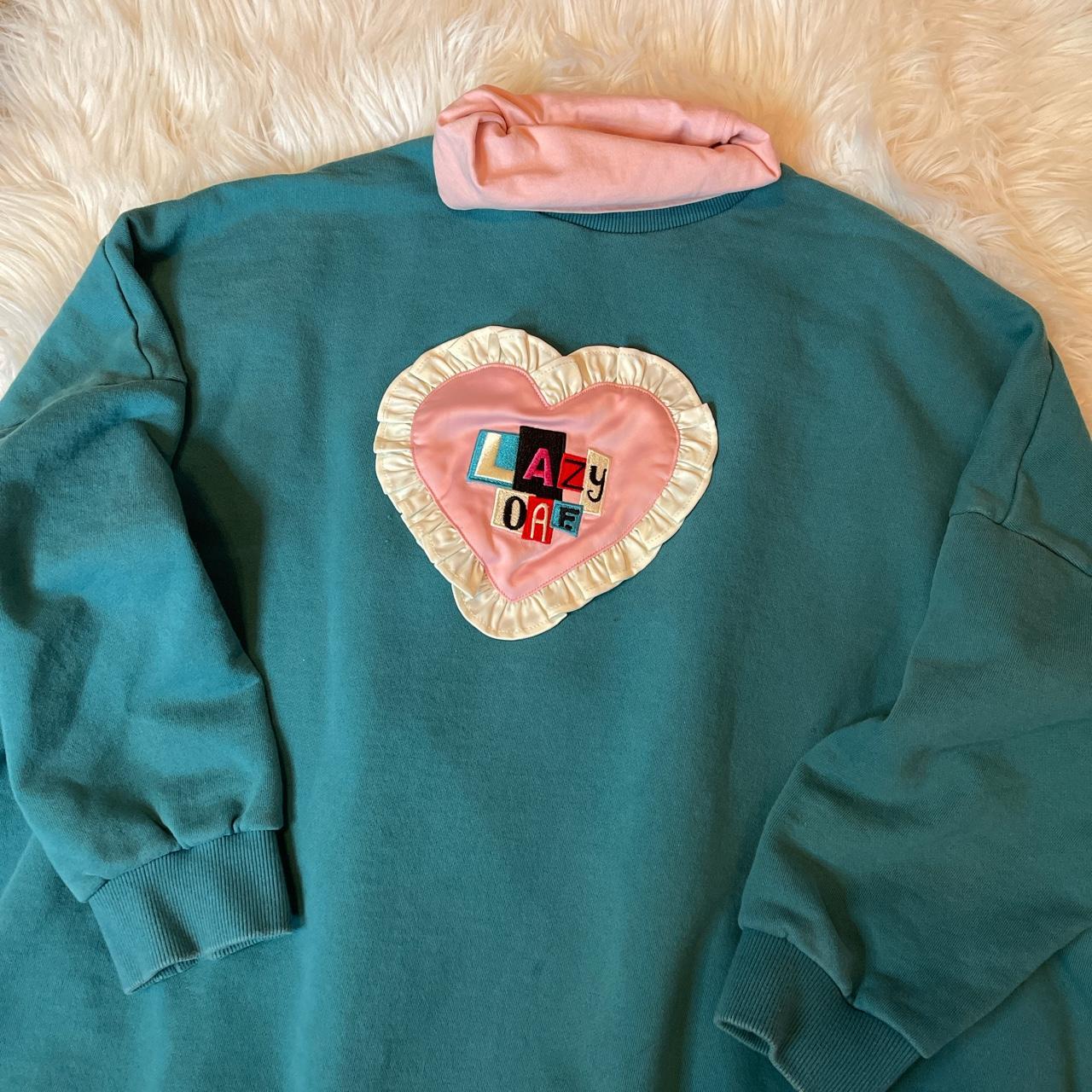 Lazy Oaf letter patch sweater dress heart Oversized... - Depop