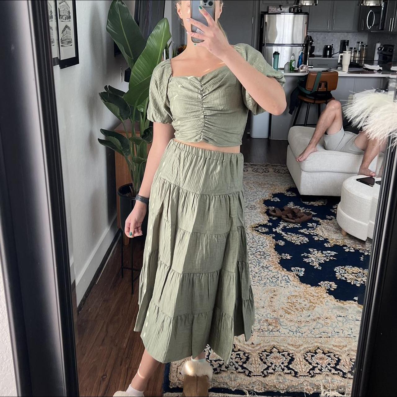 Gorgeous green matching set with puff sleeve top and... - Depop