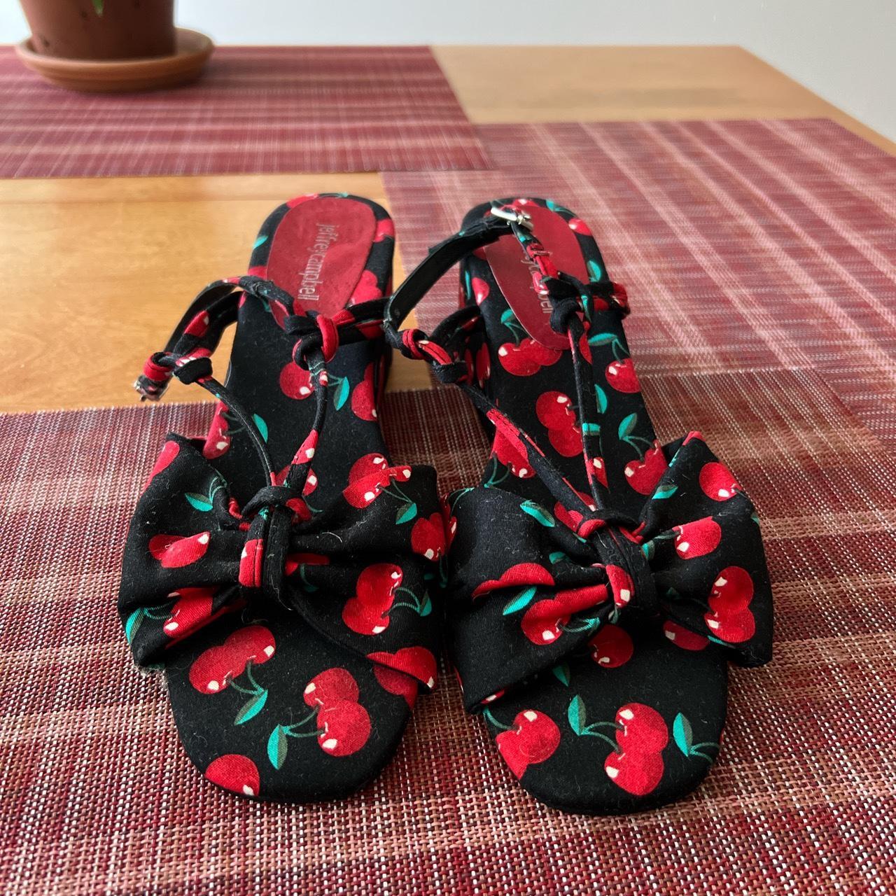 Jeffrey Campbell Cherry Print Wedge Sandal - Depop