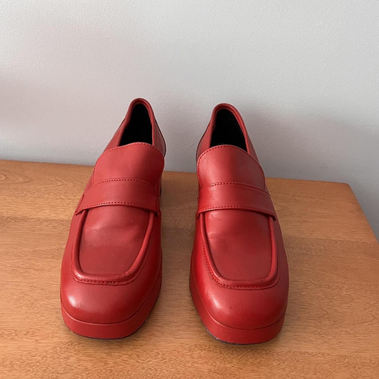 TOPSHOP red leather platform loafers. Size UK 7/EU 40 - Depop