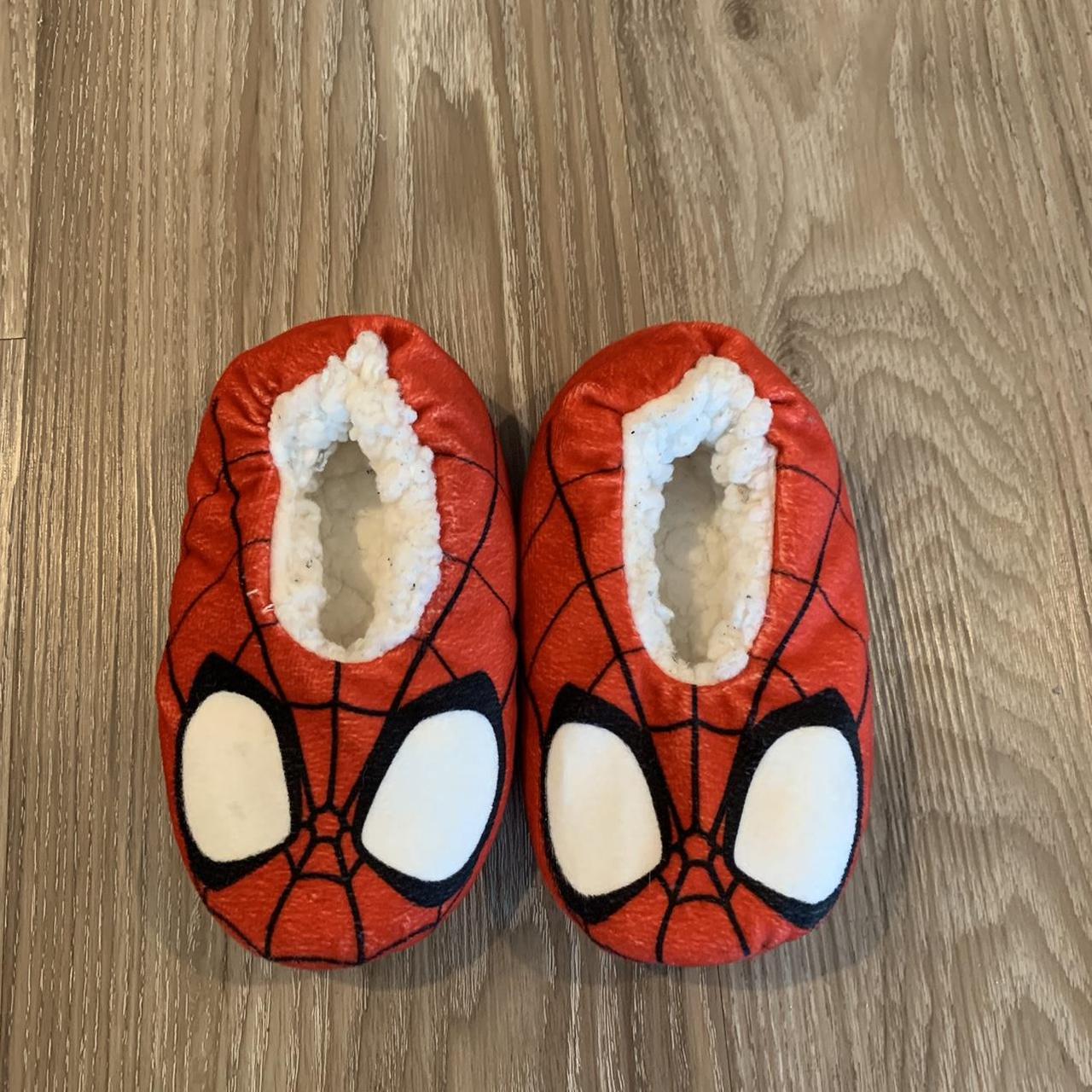Toddler Spiderman slippers - Fuzzy white inside -... - Depop