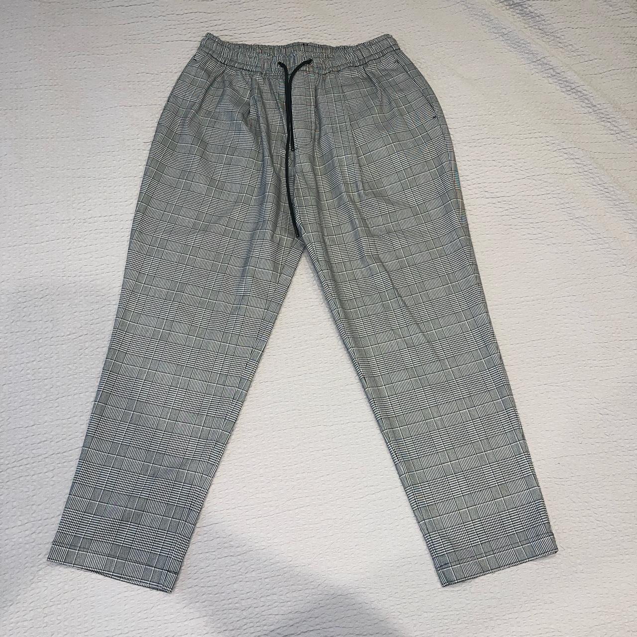 Zara Checked Trousers with Drawstring Waist and Side... - Depop