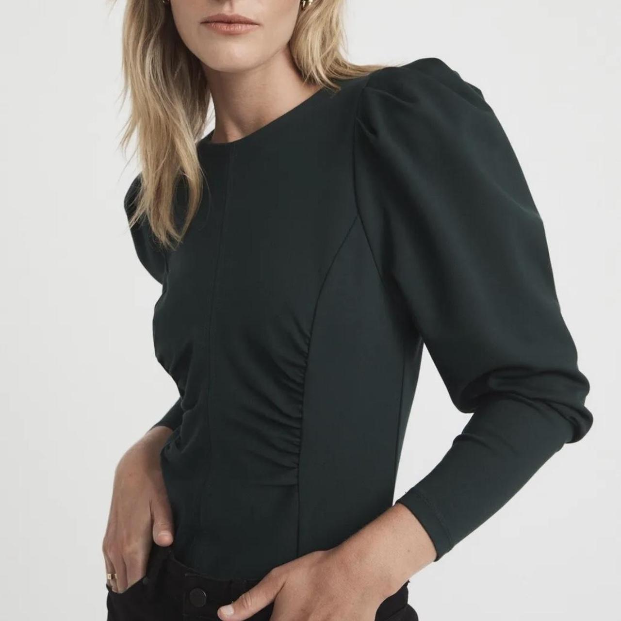 Witchery Long Sleeve Green Gathered Front Pointe Top Depop