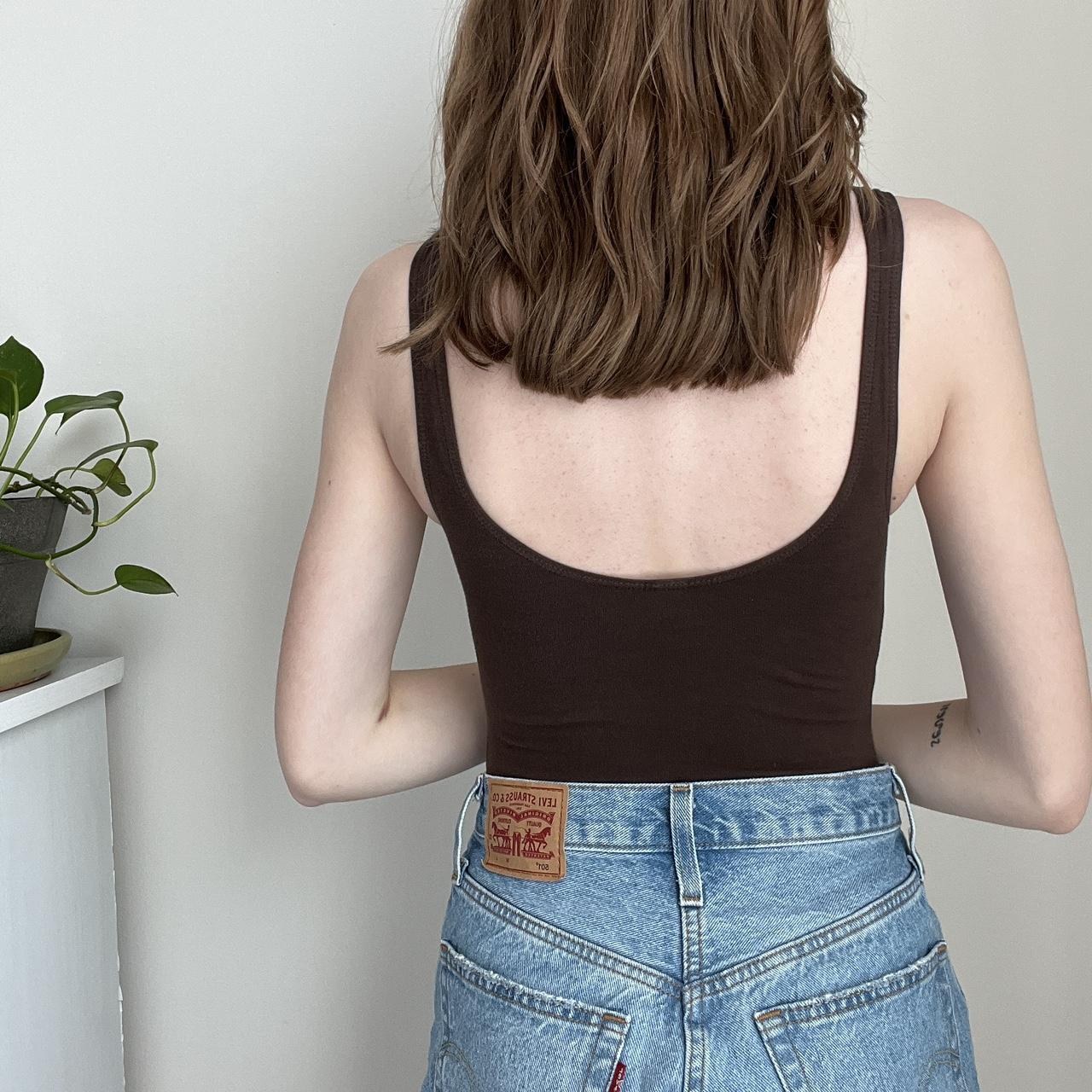 Los Angeles Apparel Chocolate Brown Thong Bodysuit... - Depop