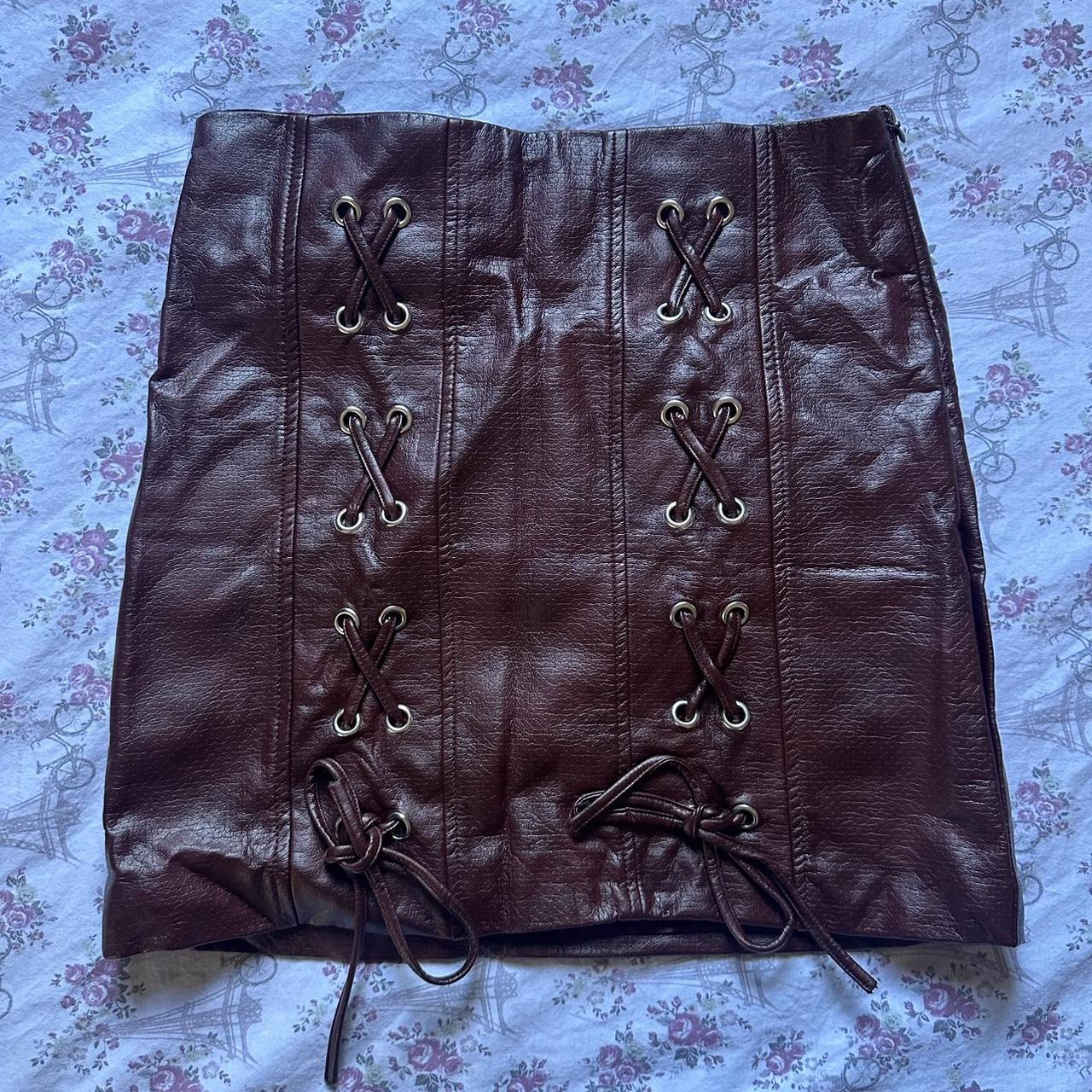 Brown Leather Skirt Size Small True To Depop