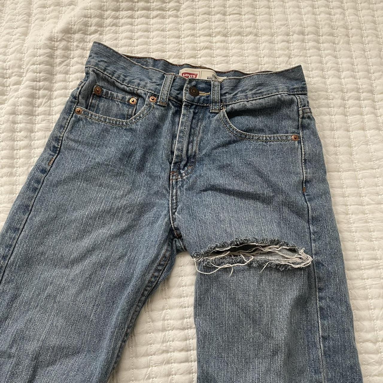 vintage levi’s with thigh cut out kids size slim... - Depop