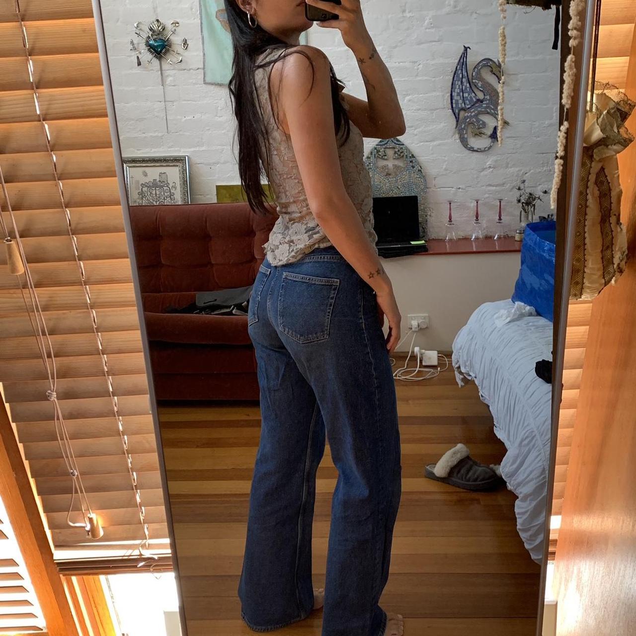 Monki jeans, seen on a size 10 Dark blue wash and... - Depop