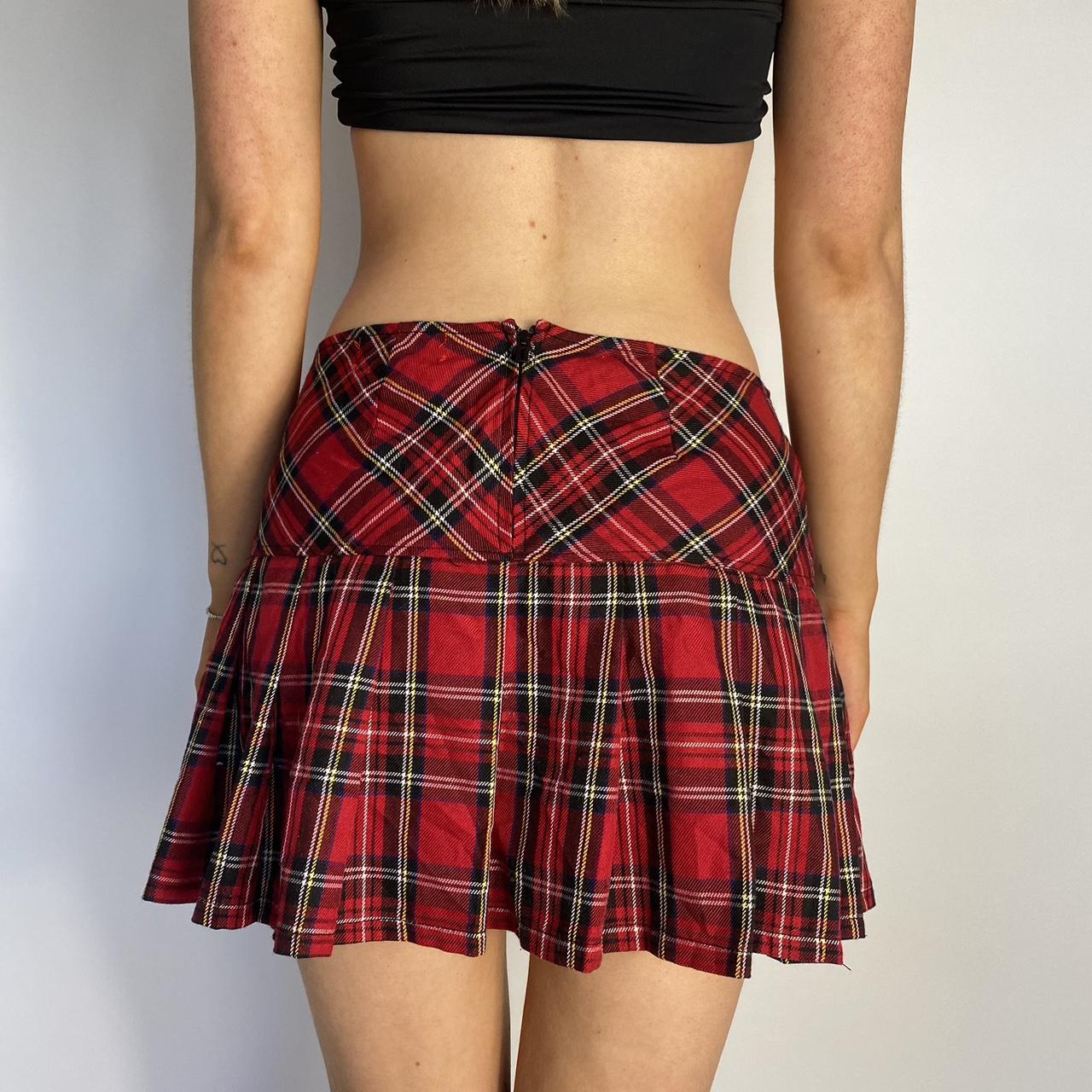 Y2k red tarten pleated mini skirt. Perfect condition... - Depop