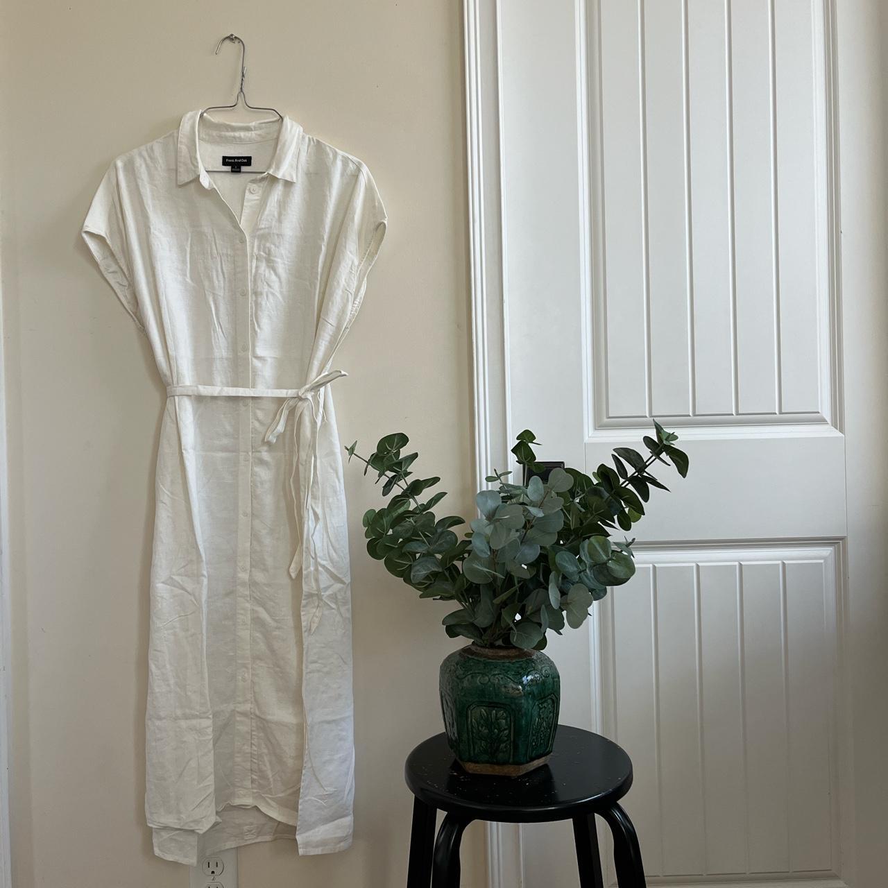 Frank and oak linen blend cap sleeve button up midi... - Depop