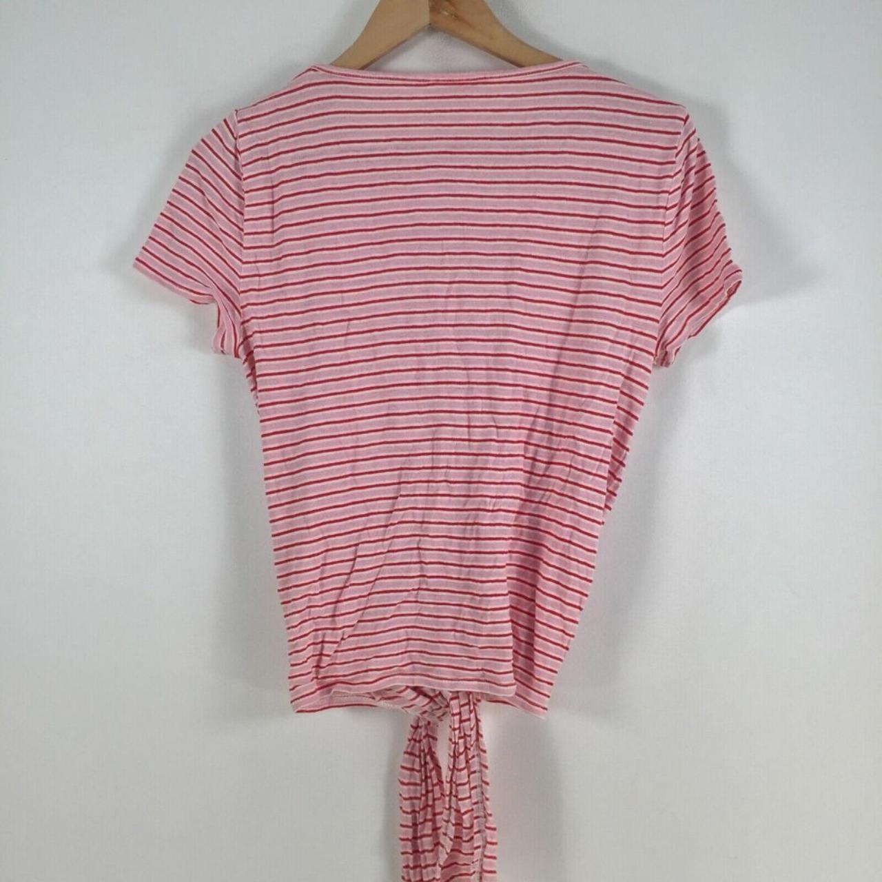 SEED HERITAGE Pink White Red Stripe Midriff Top Tee... - Depop