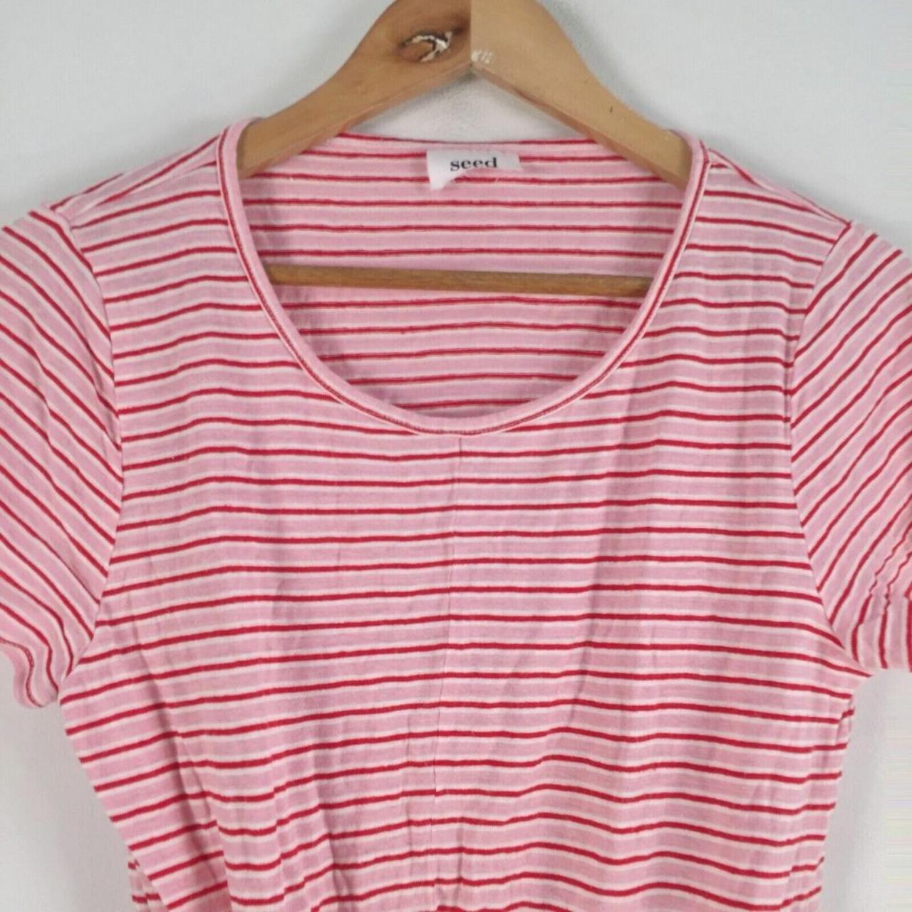 SEED HERITAGE Pink White Red Stripe Midriff Top Tee... - Depop
