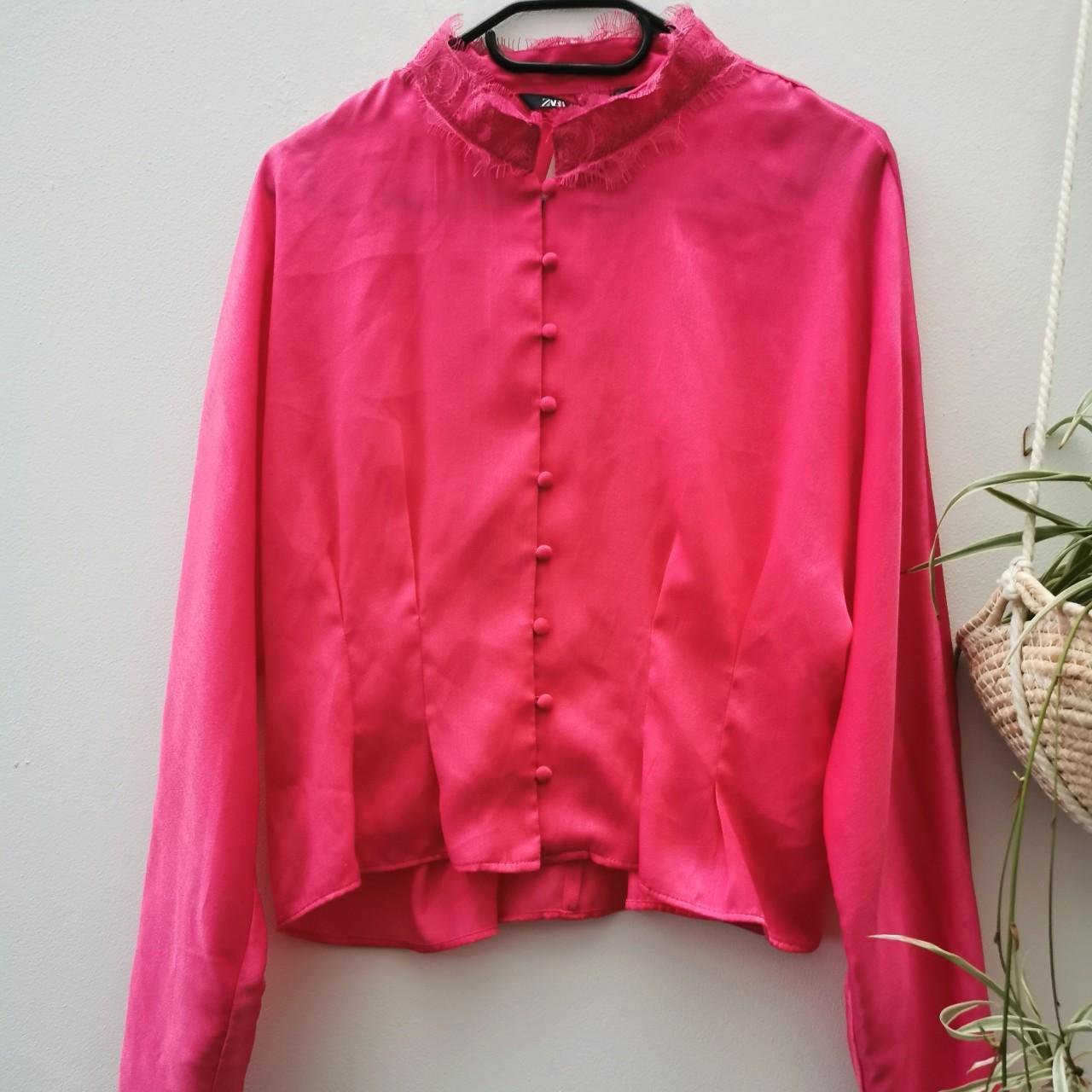 Hot pink Zara shirt in new condition 💕 Satin... - Depop