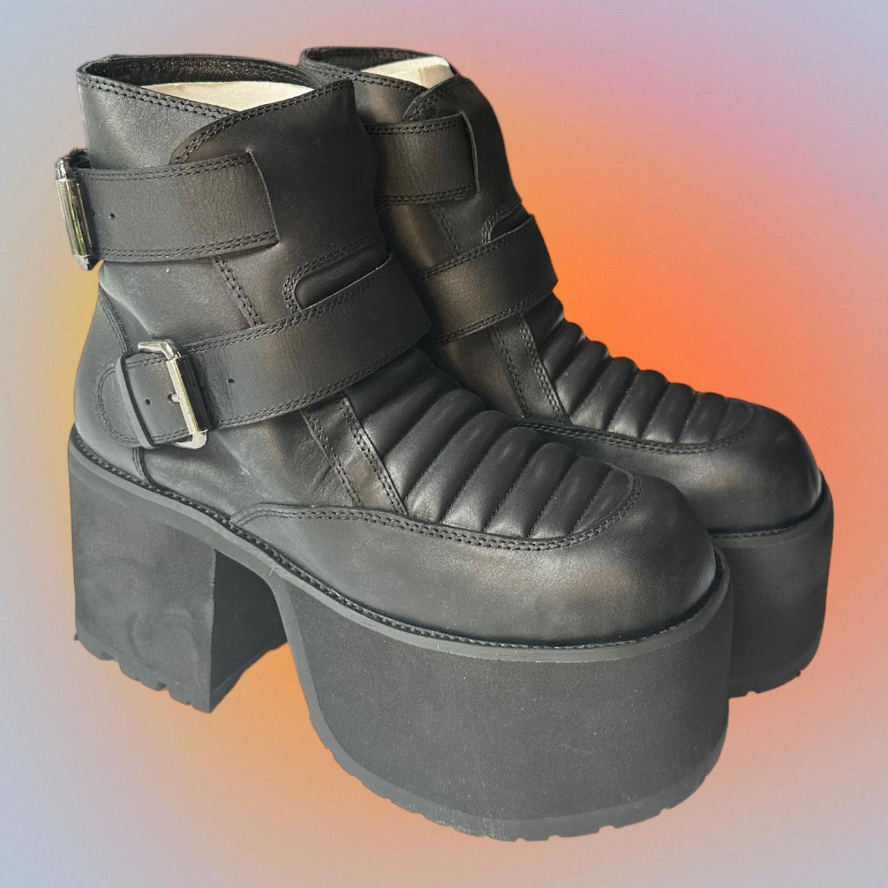 Chunky platform Unif leather moto boots new in box... - Depop