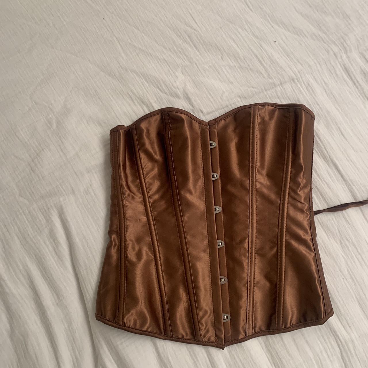 Satin brown corset. So faltering and figure hugging,... - Depop