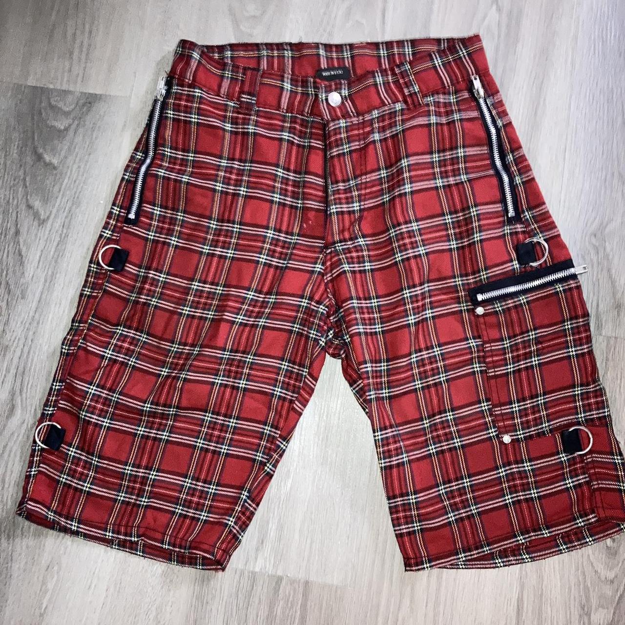DOGPILE - Red Plaid Moody Skater Boi Shorts -... - Depop