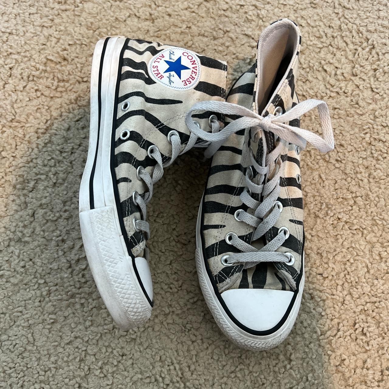 High top zebra print converse chucks -some stains... - Depop