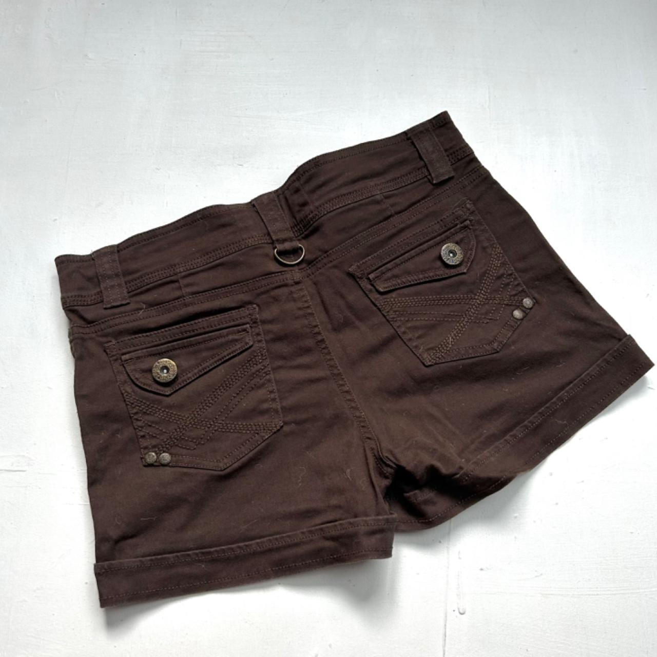 brown micro short low rise mini micro denim jean... - Depop