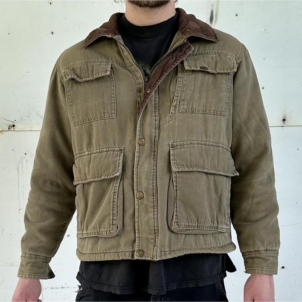 Vintage Olive Green Wrangler Sherpa Lined jacket... - Depop
