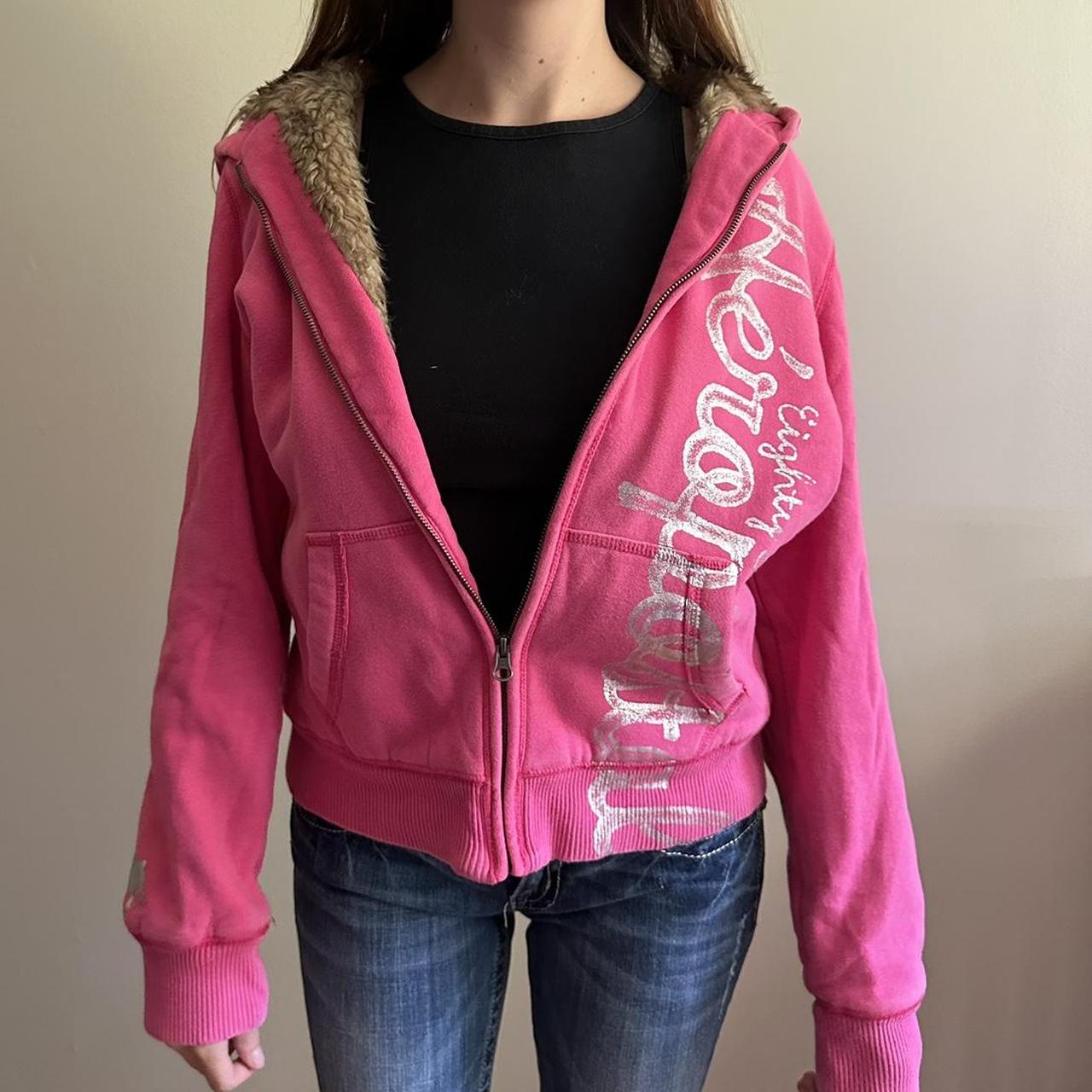 Y2k Mall Goth Pink Aéropostale hoodie Fur liner... - Depop