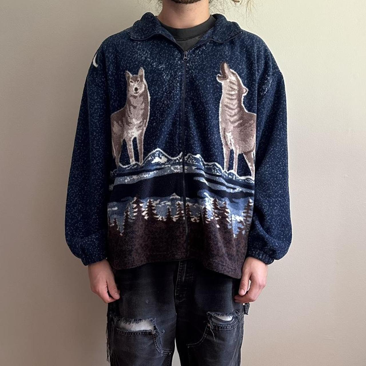 Vintage Fuzzy Wolf Fleece Great... - Depop