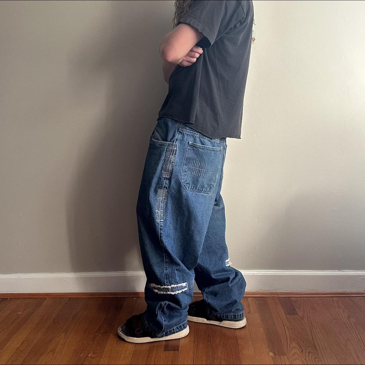 Y2k Baggy Fit Stitch Work Skater Jeans Pull tab on... - Depop