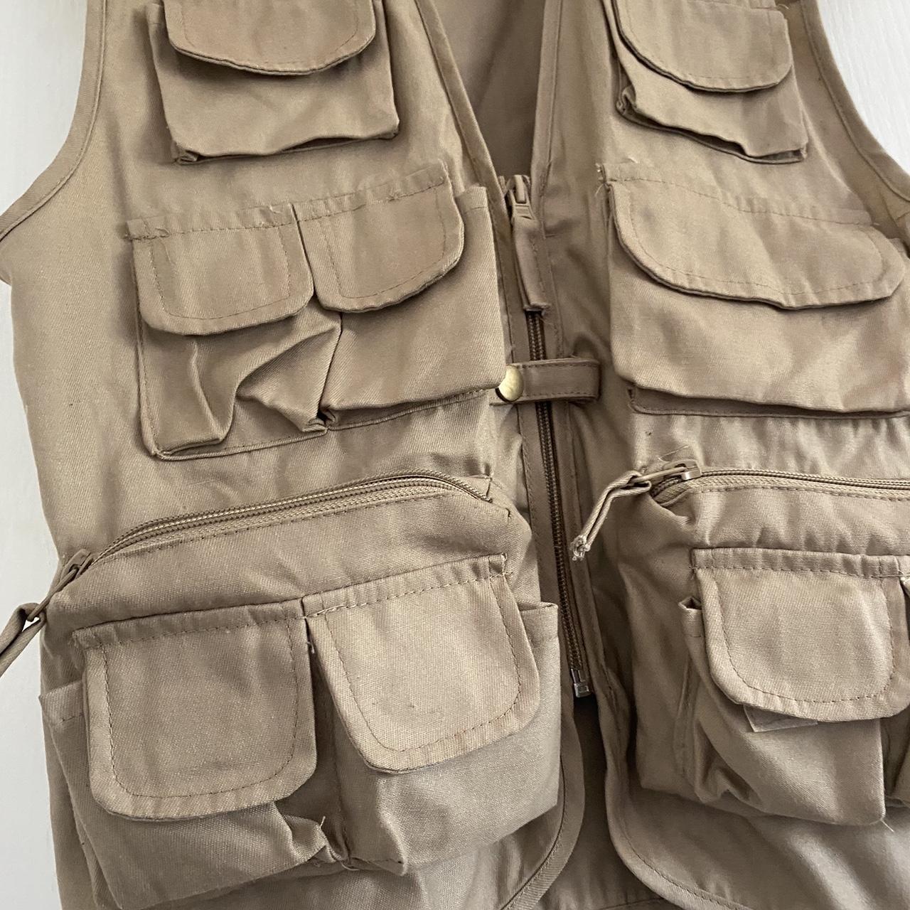 Beige multi pocket utility vest / gilet, zip up,... - Depop