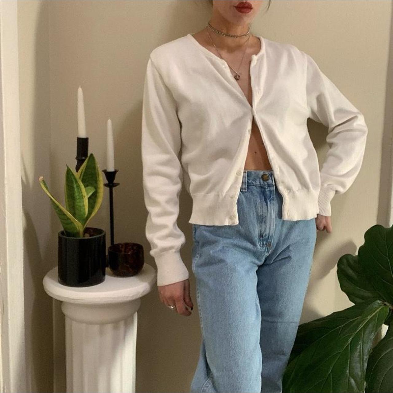 Simple White Cardigan Sweet & simple front button... - Depop