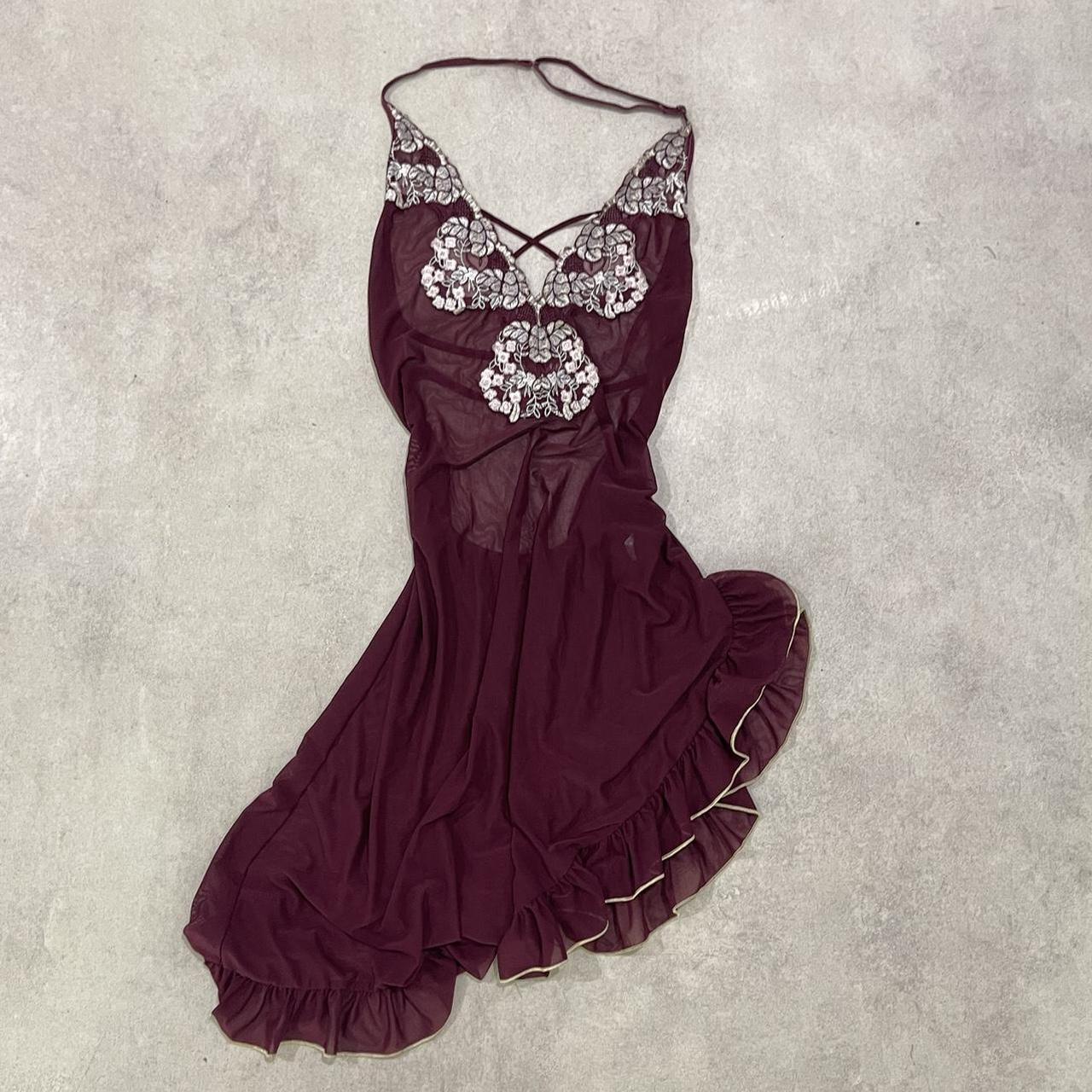 Vintage sheer cherry red lace dress 💋 adjustable... - Depop