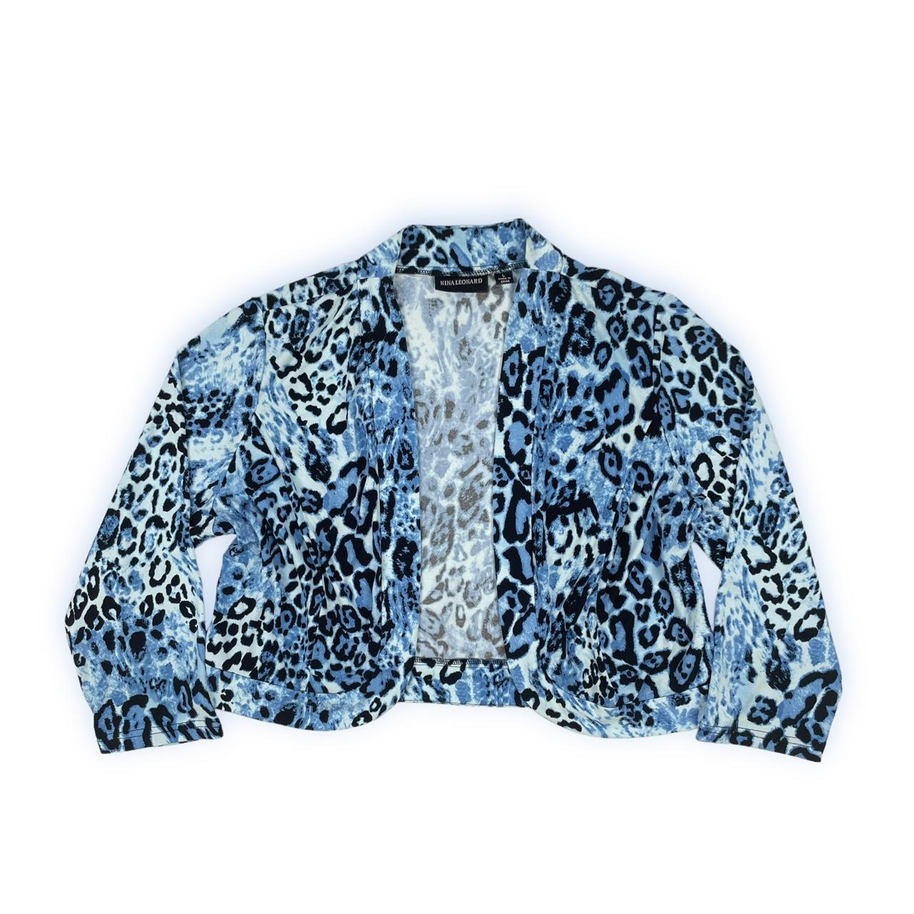 Blue leopard print cardigan Brand: Nina... - Depop