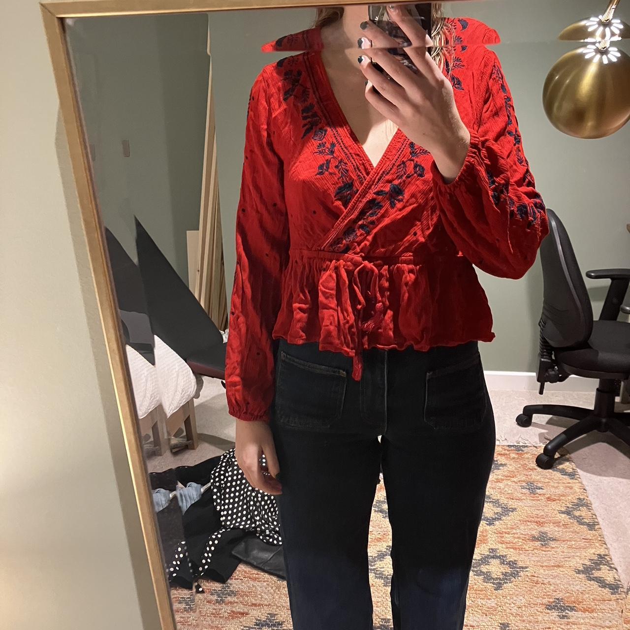 Red boho style top - Depop