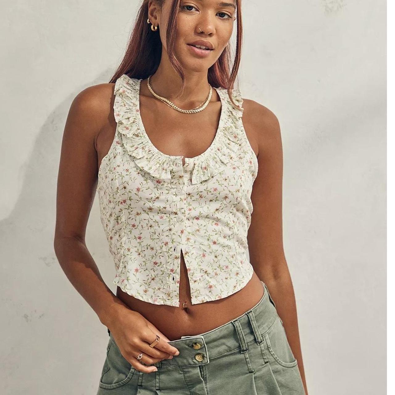 urban outfitters/ motel rocks floral ruffle tie up... - Depop