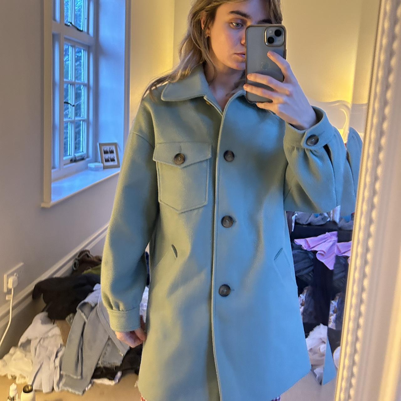 Top shop green coat with tortoise shell button - Depop