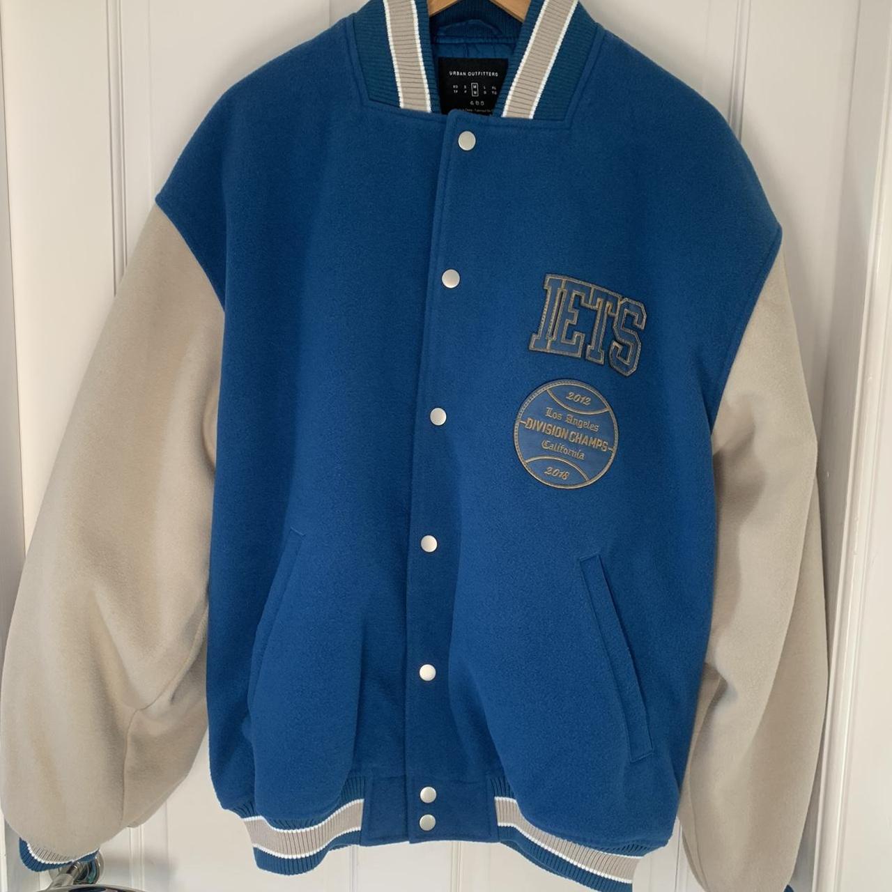 Urban Outfitters Varsity Jacket Blue + Beige size... | Depop