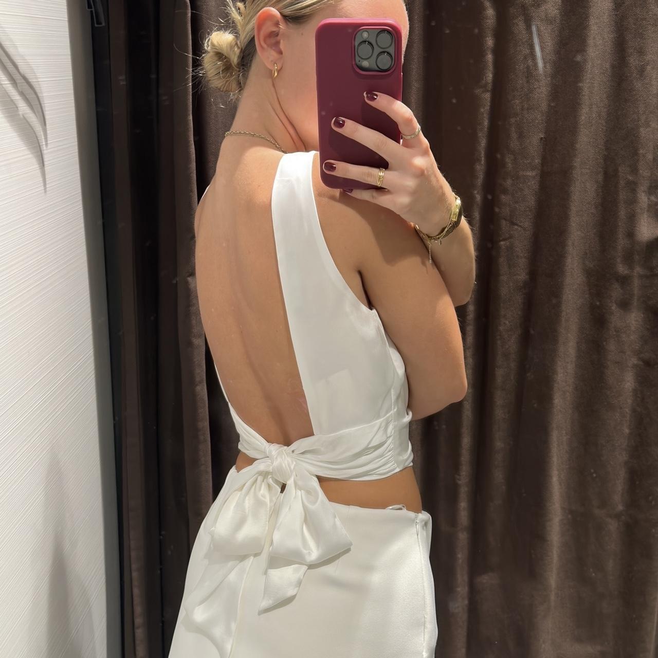 zara backless bow top really nice silky material... - Depop