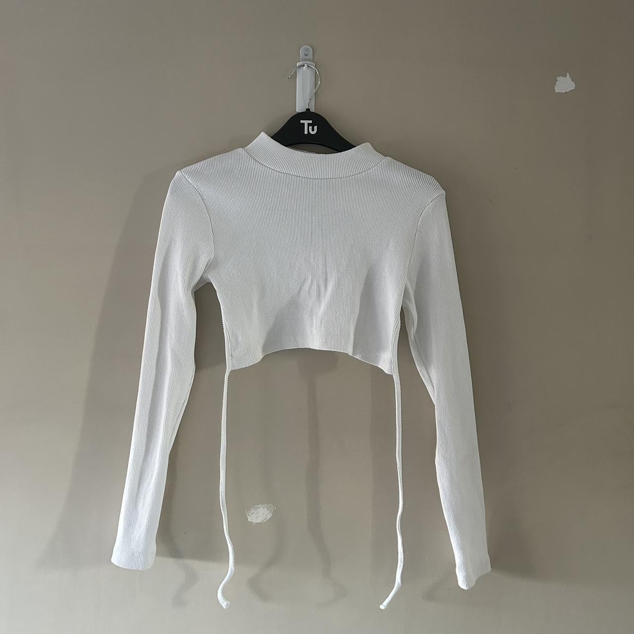 White backless long sleeve crop top, PLT. Size 8.... - Depop